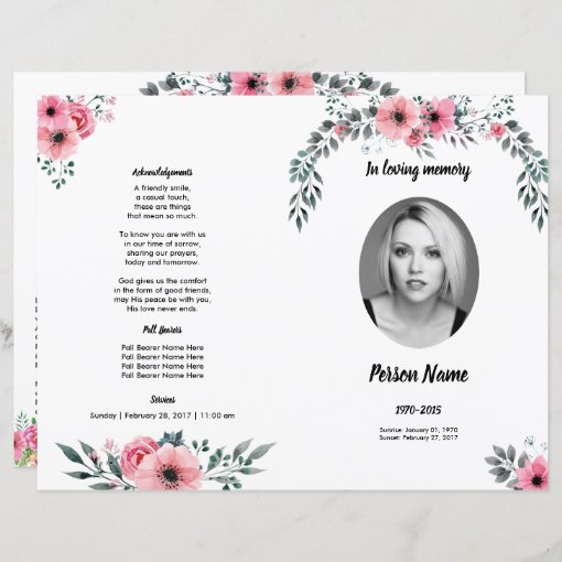 PINK ROSE | Funeral Program Template | Zazzle