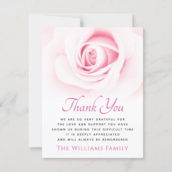 Pink rose funeral sympathy thank you card | Zazzle