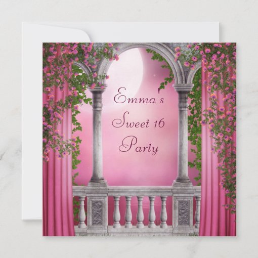 Pink Rose Garden Pink Sweet 16 Party Invitation | Zazzle