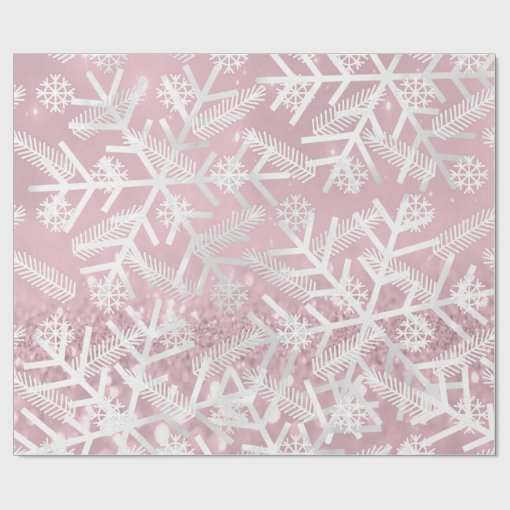 Pink Rose Glitter Christmas Holidays Snowflake Joy Wrapping Paper | Zazzle