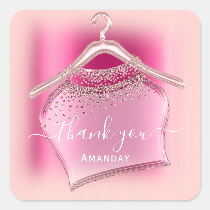 Pink Rose Glitter Cloth Hanger Closet Boutique Square Sticker | Zazzle