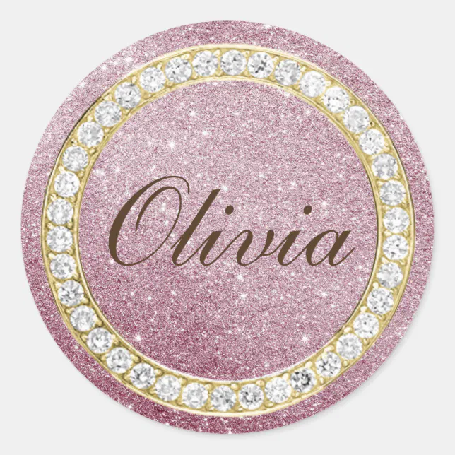 Pink Rose Glitter & Diamonds Small Round Stickers | Zazzle