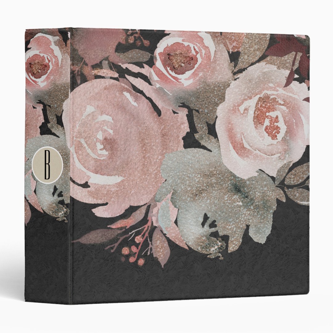 Pink Rose Glitter Roses Dark Floral Glam Elegant Binder | Zazzle