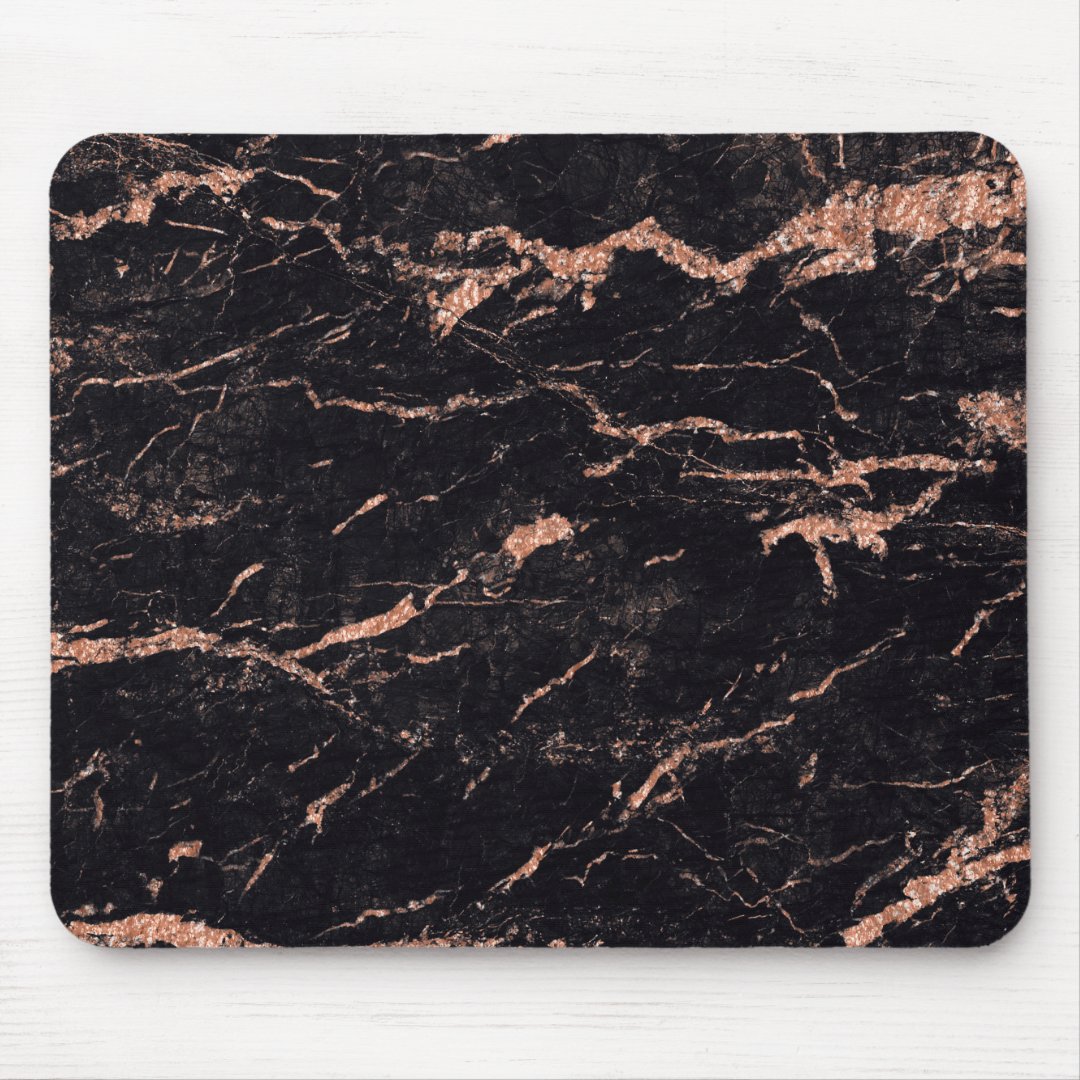 Pink Rose Gold Black Glitter Marble Stone Mouse Pad | Zazzle