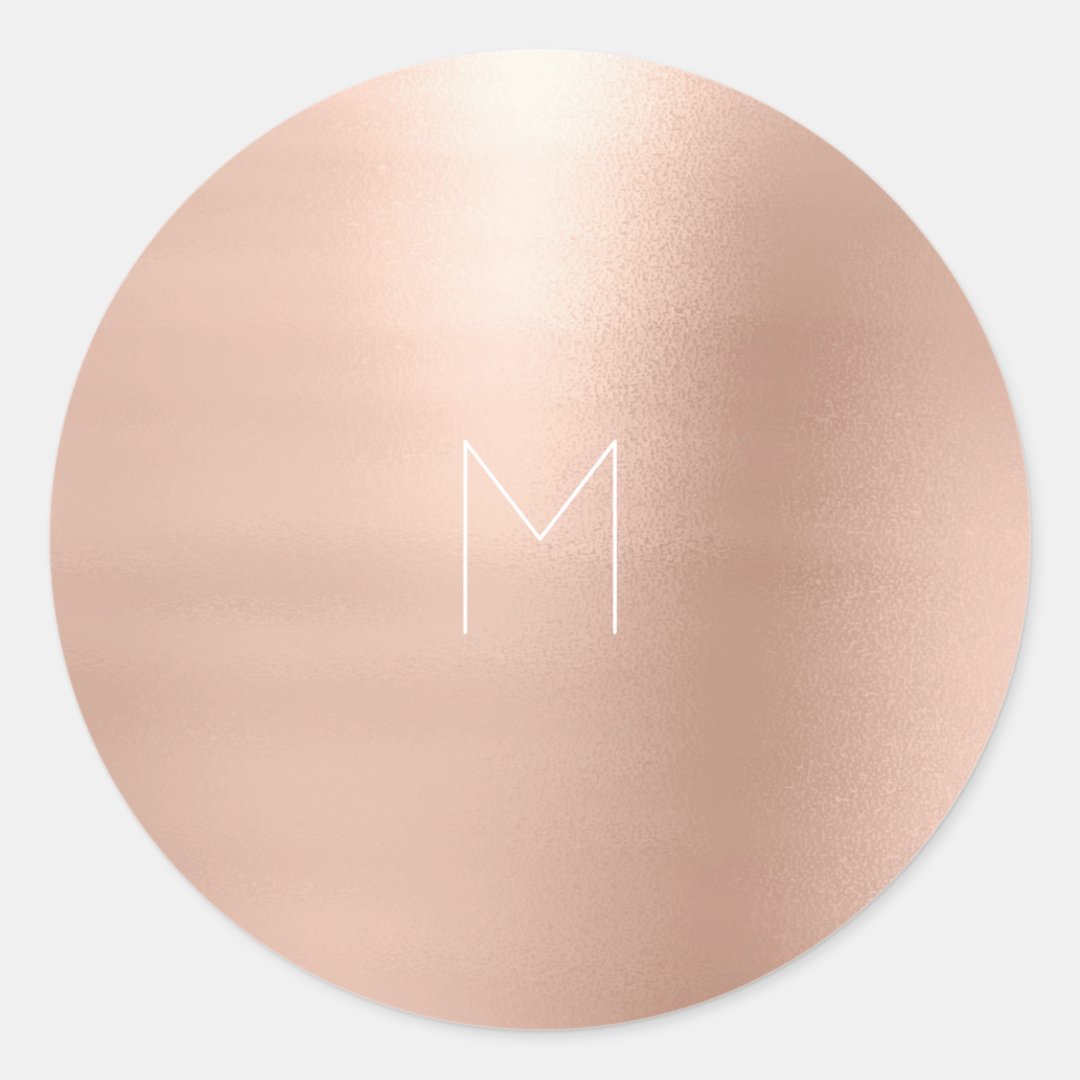 Pink Rose Gold Blush Metal Monogram White Classic Round Sticker | Zazzle