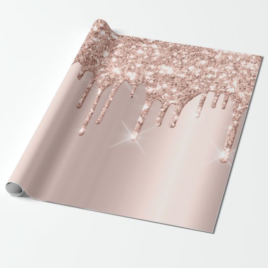 Pink Rose Gold Blush Spark Powder Drips Glitter Wrapping Paper | Zazzle.com