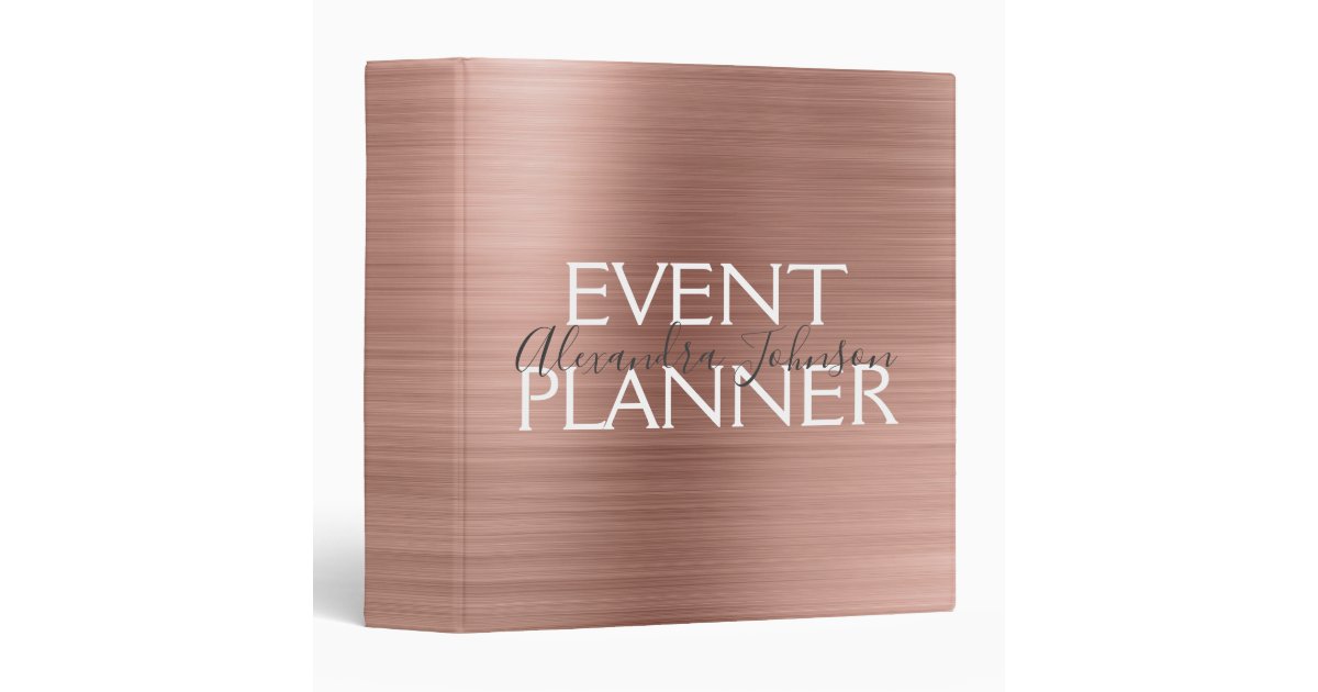 Pink & Rose Gold Brushed Metal Event Planner 3 Ring Binder | Zazzle