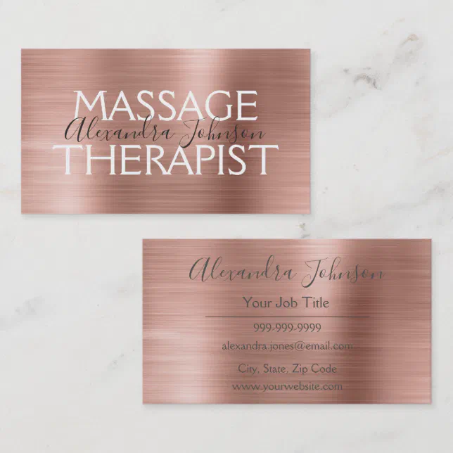 Pink And Rose Gold Brushed Metal Massage Therapist Business Card Zazzle