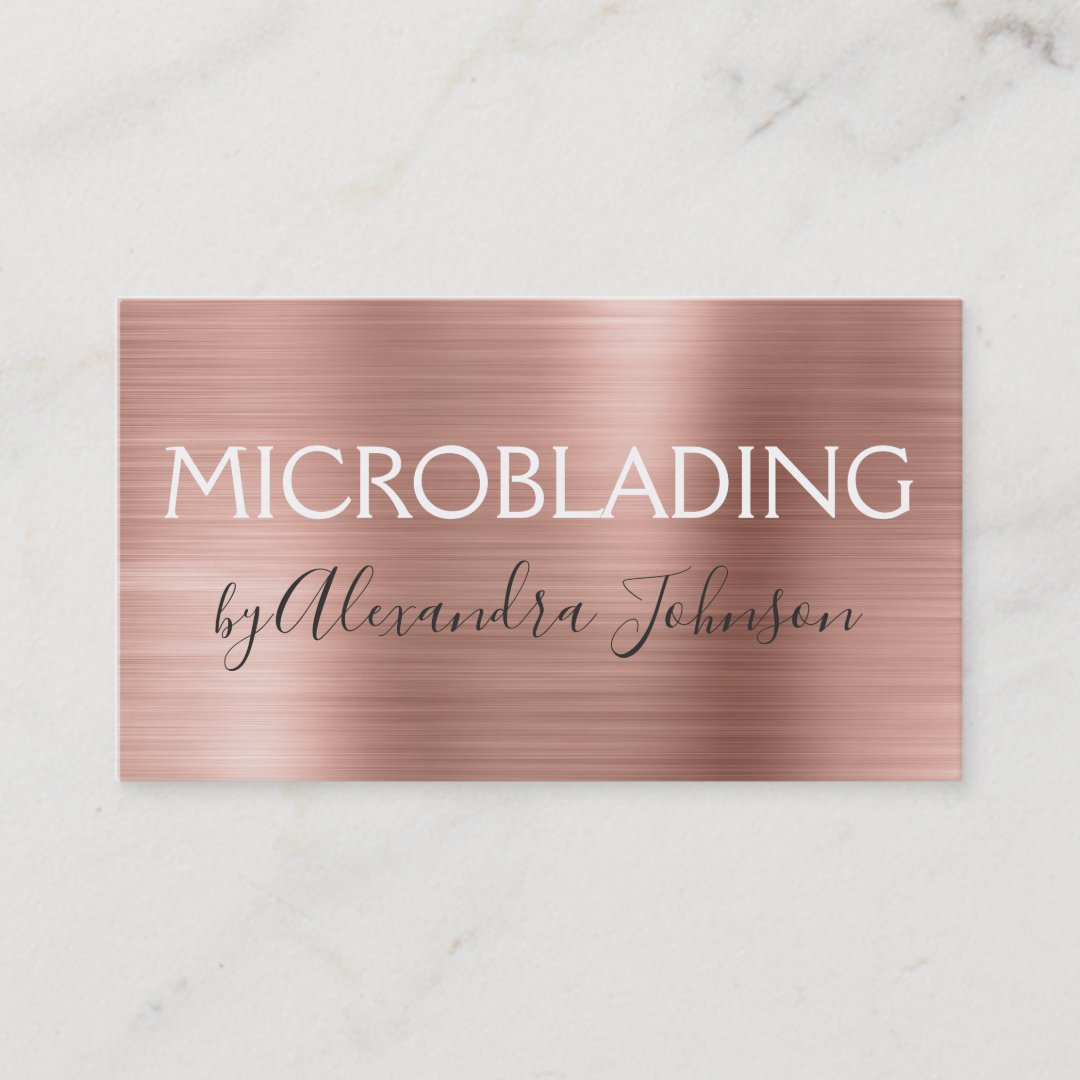 Pink & Rose Gold Brushed Metal Microblading Business Card | Zazzle