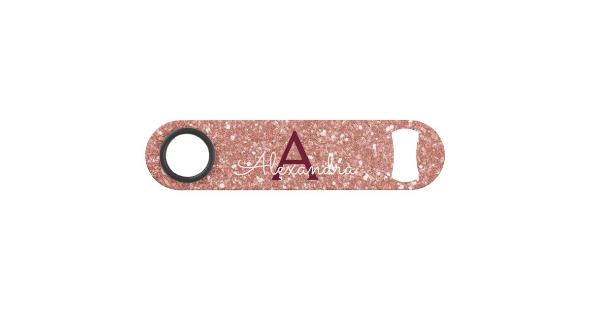 Pink Rose Gold Burgundy Glitter & Sparkle Monogram Bar Key | Zazzle