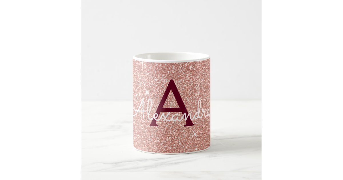 Pink Rose Gold Burgundy Sparkle Glitter Monogram Coffee Mug | Zazzle