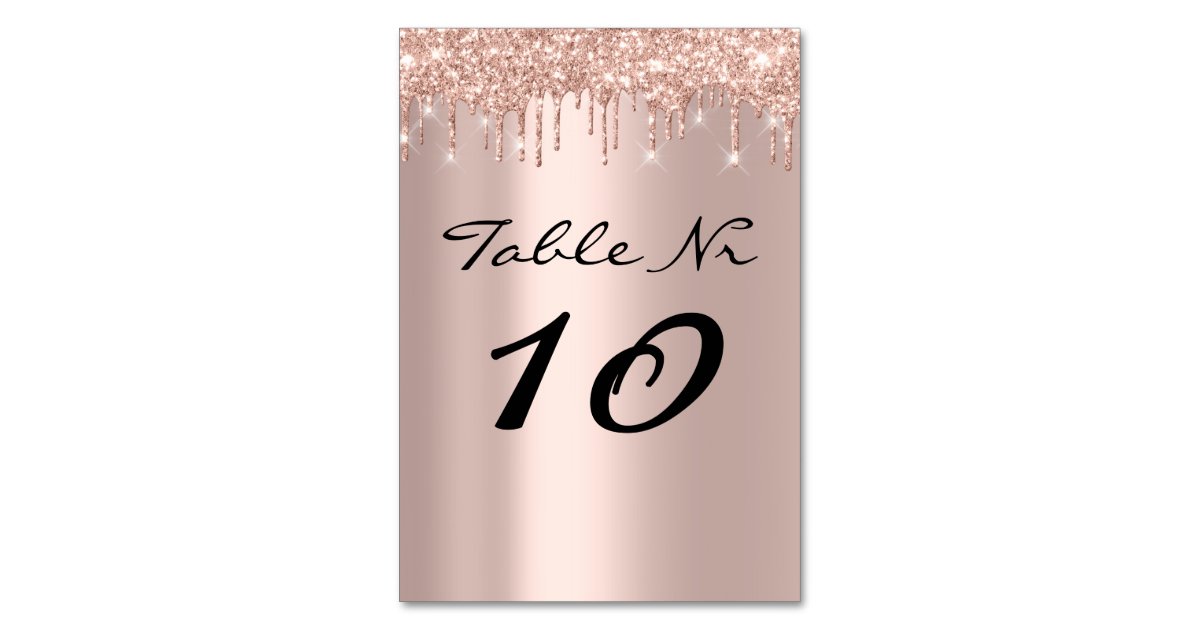 Pink Rose Gold Drips Spark Blush Simply Table Number | Zazzle
