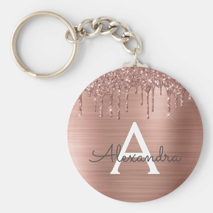 Pink Rose Gold Faux Stainless Steel Monogram Keychain | Zazzle.com