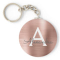 Pink Rose Gold Faux Stainless Steel Monogram Keychain | Zazzle