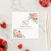 Pink Rose Gold Flowers 80th Birthday Party Napkins | Zazzle