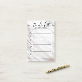 Pink Rose Gold Foil Marble Checkboxes TO DO LIST Post-it Notes | Zazzle