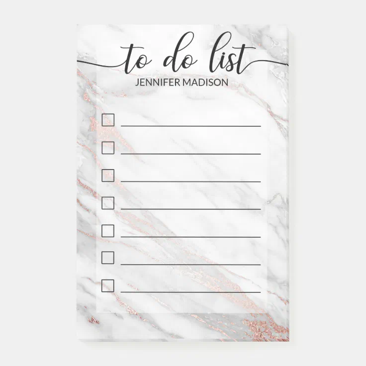 Pink Rose Gold Foil Marble Checkboxes TO DO LIST Post-it Notes | Zazzle