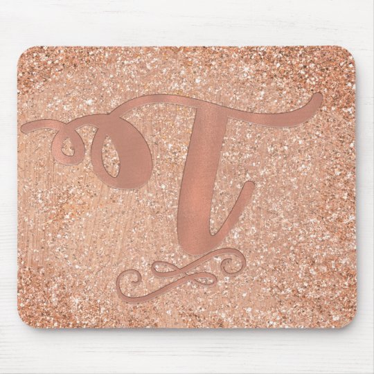 Pink Rose Gold Glam Initial Name Letter T Custom Mouse Pad | Zazzle.com