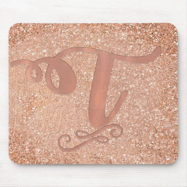 Pink Rose Gold Glam Initial Name Letter T Custom Mouse Pad | Zazzle
