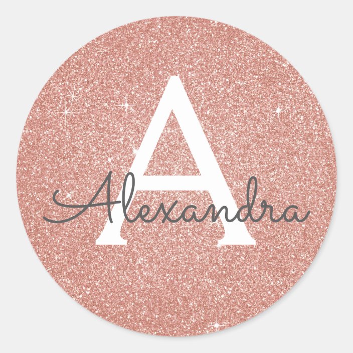 Pink Rose Gold Glitter and Sparkle Monogram Classic Round Sticker ...