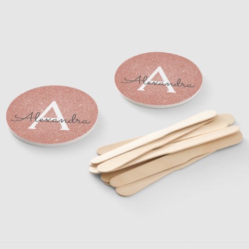 Pink Rose Gold Glitter and Sparkle Monogram Hand Fan | Zazzle