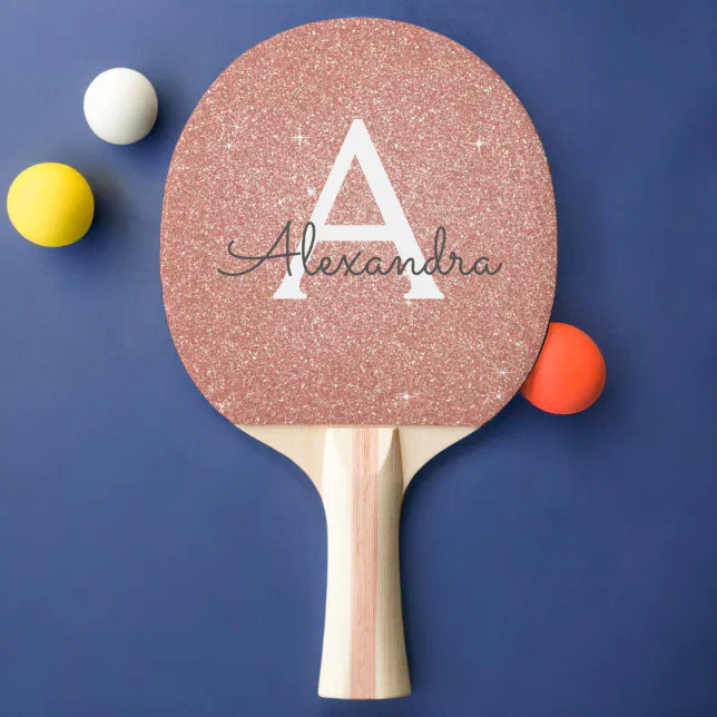 Pink Rose Gold Glitter and Sparkle Monogram Ping Pong Paddle | Zazzle