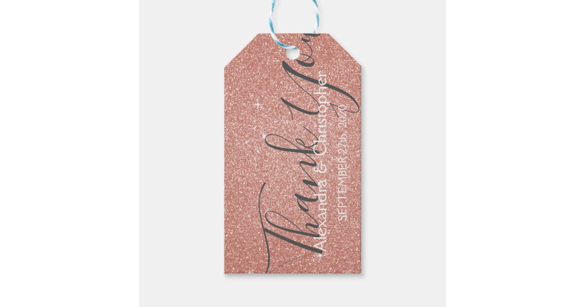 Pink Rose Gold Glitter and Sparkle Thank You Gift Tags | Zazzle