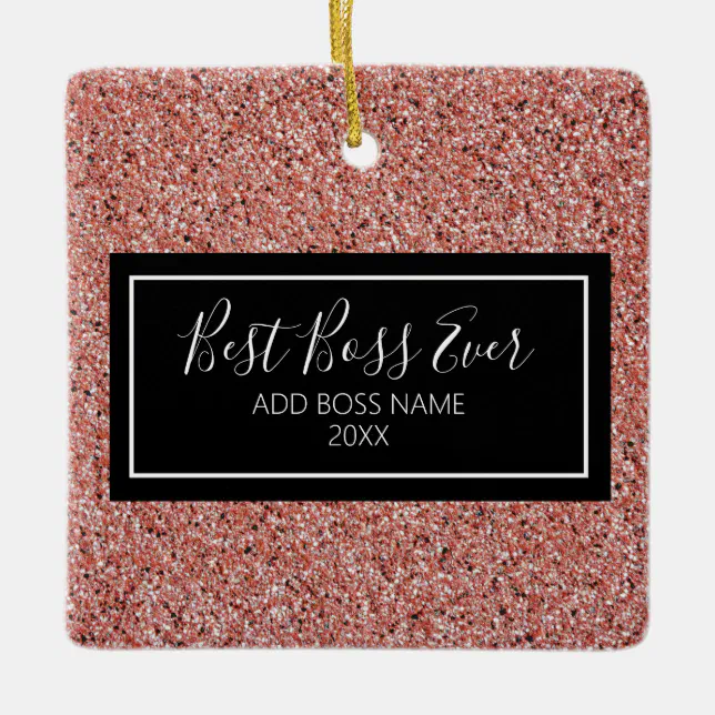 Pink Rose Gold Glitter Best Boss Ever Personalized Ceramic Ornament ...