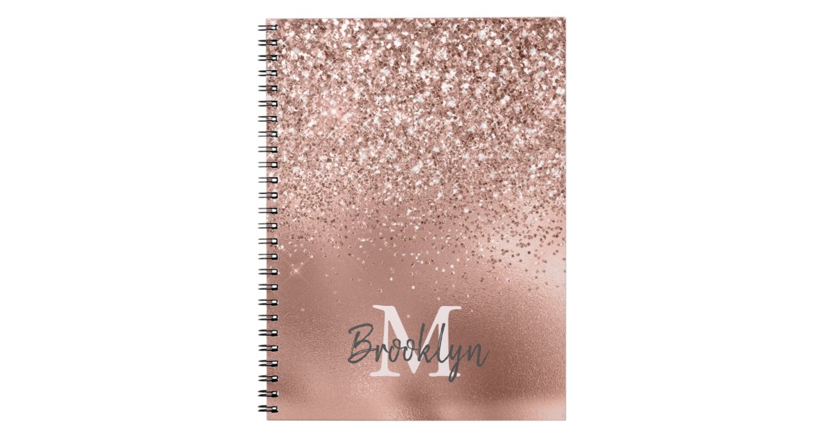 Pink Rose Gold Glitter Confetti Monogram Initial Notebook | Zazzle