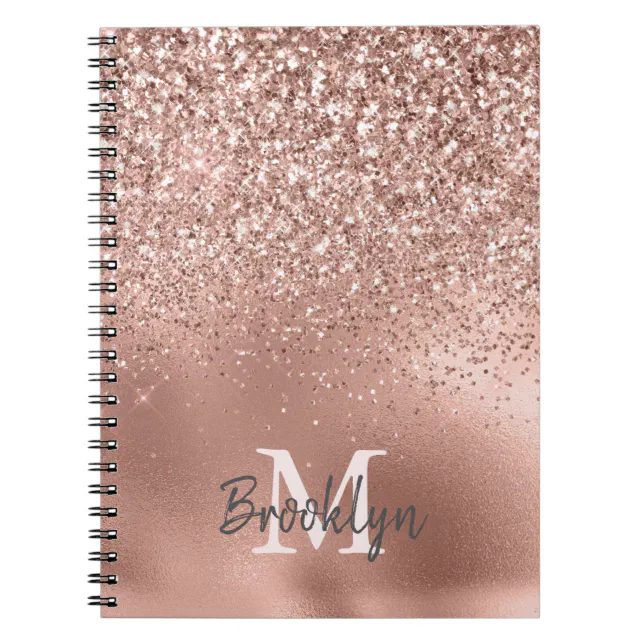 Pink Rose Gold Glitter Confetti Monogram Initial Notebook | Zazzle