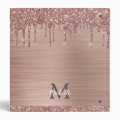 Pink Rose Gold Glitter Drips Name School Office 3 Ring Binder | Zazzle
