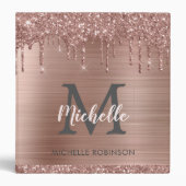 Pink Rose Gold Glitter Drips Name School Office 3 Ring Binder | Zazzle
