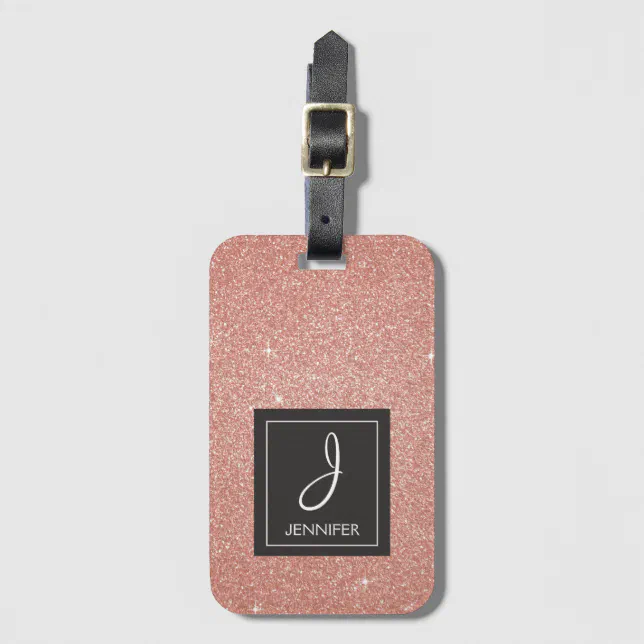 Pink Rose Gold Glitter Elegant Monogram Lugage Tag | Zazzle