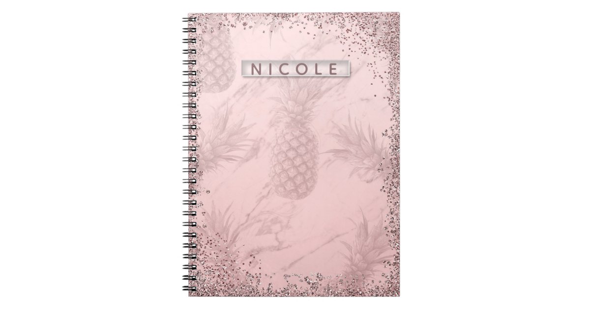 Pink Rose Gold Glitter Pineapple Tropical Chic Notebook | Zazzle