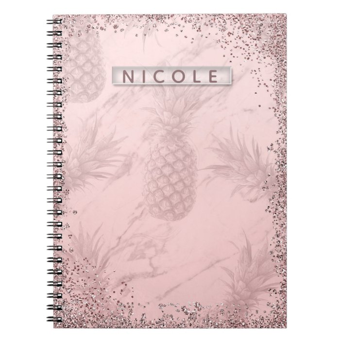 Pink Rose Gold Glitter Pineapple Tropical Chic Notebook | Zazzle