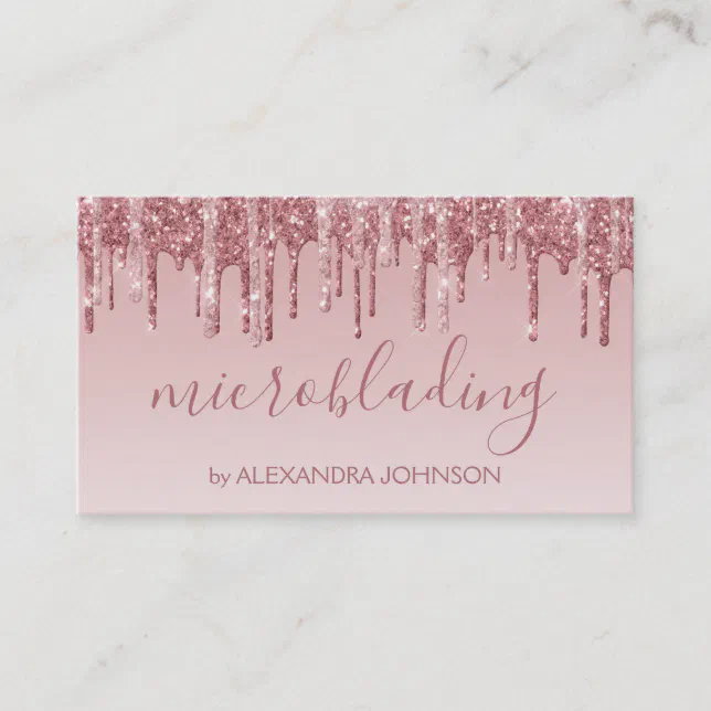 Pink Rose Gold Glitter Sparkle Microblading Business Card | Zazzle