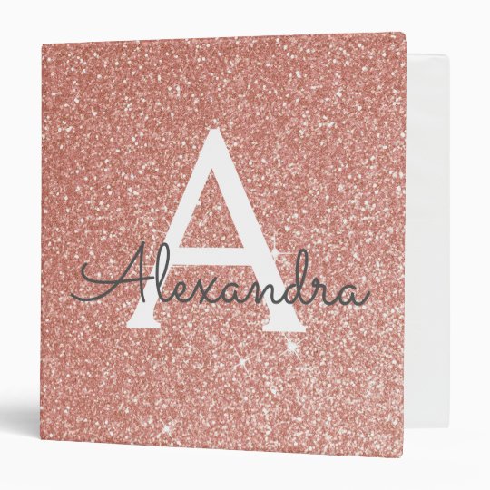 Pink Rose Gold Glitter & Sparkle Monogram 3 Ring Binder | Zazzle.com