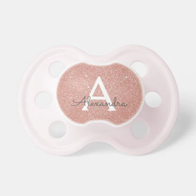 Pink Rose Gold Glitter & Sparkle Monogram Baby Pacifier | Zazzle