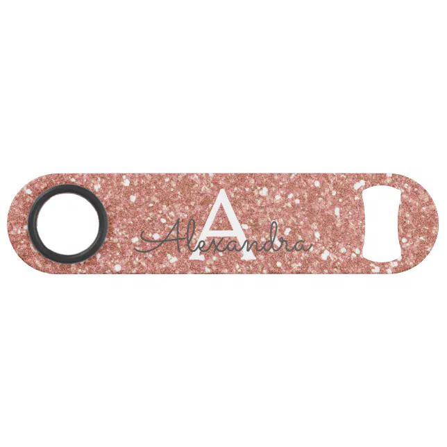 Pink Rose Gold Glitter & Sparkle Monogram Bar Key | Zazzle