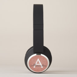 Pink Rose Gold Glitter & Sparkle Monogram Headphones | Zazzle
