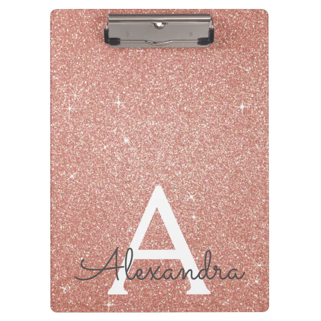 Pink Rose Gold Glitter & Sparkle Monogram School Clipboard | Zazzle