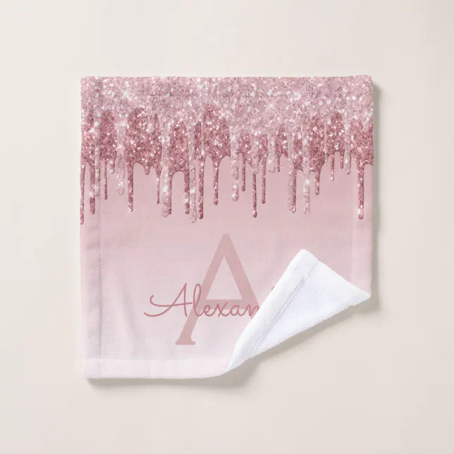 Pink Rose Gold Glitter & Sparkle Monogram Wash Cloth | Zazzle