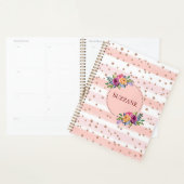 Pink Rose Gold Glitter Stripes Floral Pattern Planner | Zazzle