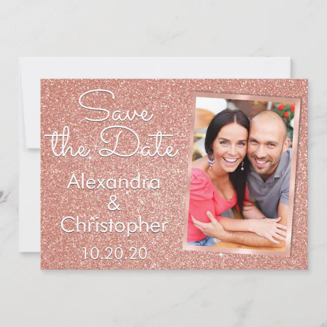 Pink Rose Gold Glitter Wedding Save the Date | Zazzle