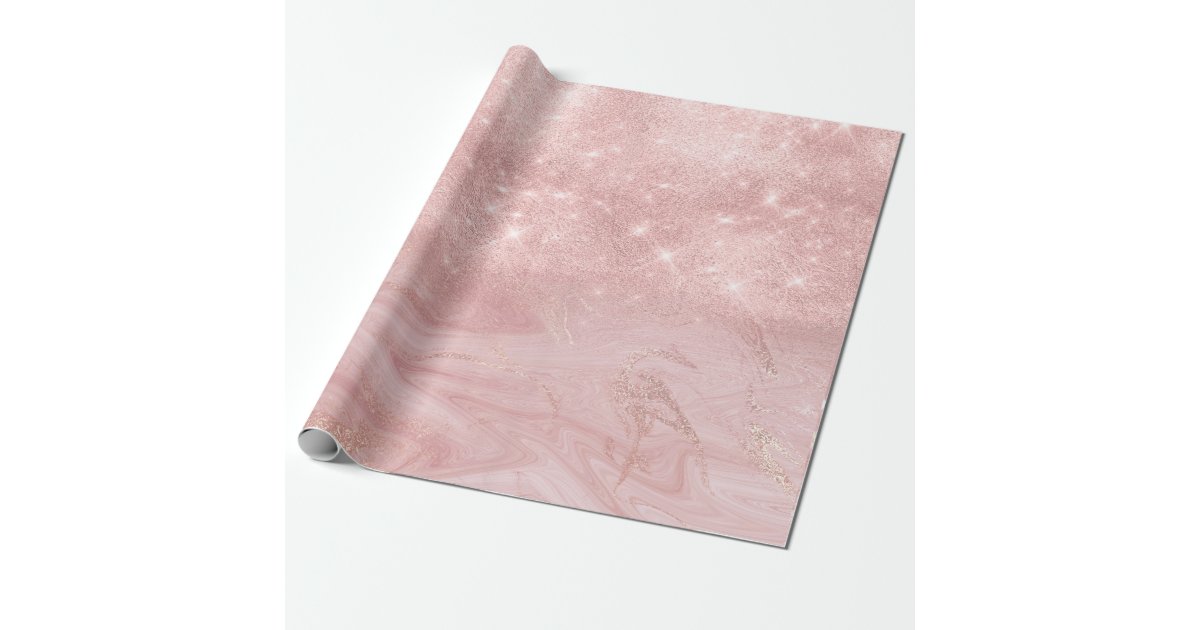 Pink Rose Gold Marble Glitter Spark Ombre Wrapping Paper | Zazzle