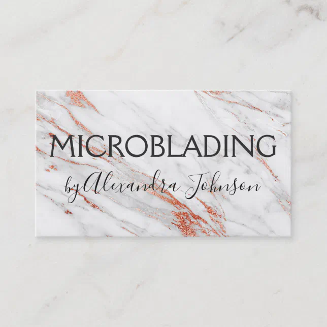 Pink & Rose Gold Marble Microblading Business Card | Zazzle