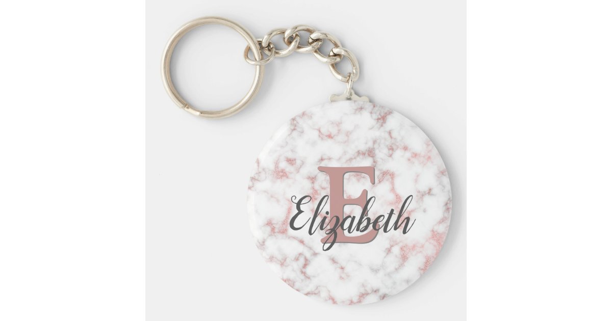 Pink Rose Gold Marble Monogram Keychain | Zazzle.com