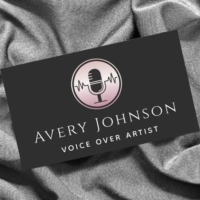 Pink Rose Gold Microphone Logo Voice Over Artist Business Card | Zazzle