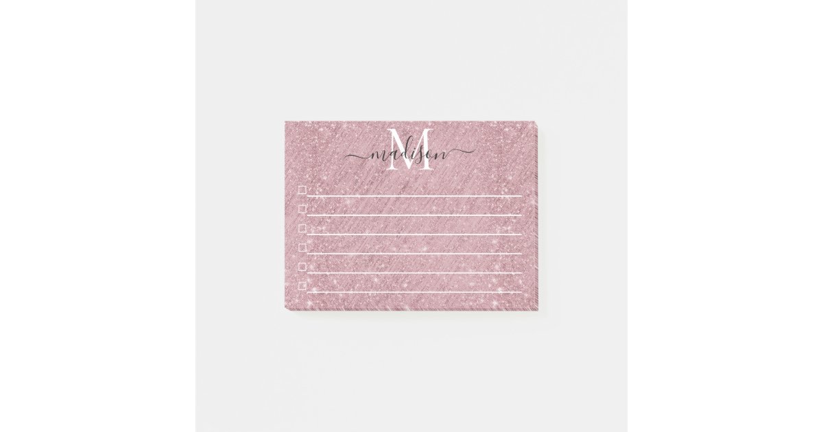 Pink Rose Gold Monogram Script Glitter Sparkle Post-it Notes | Zazzle