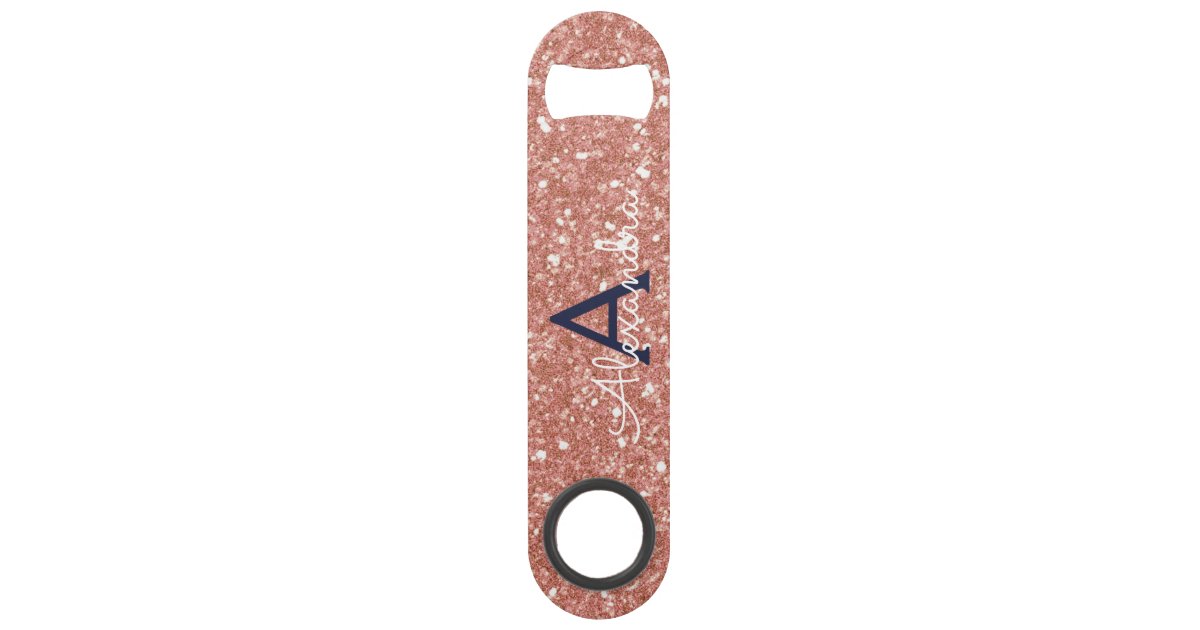 Pink Rose Gold Navy Blue Glitter Sparkle Monogram Bar Key | Zazzle
